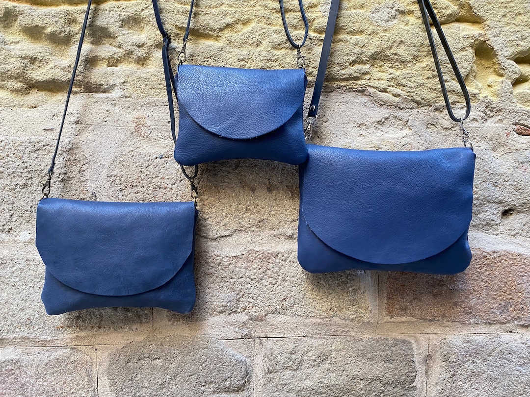 Navy Blue Leather Crossbody Bag: Small/medium Handmade Purse - Etsy