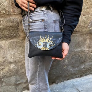 Hand Painted Leather Crossbody Bag: Silver Sun & Moon Astrology Purse ...