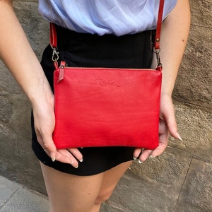 Smooth RED Minimalist Purse Small Classic Red Bag Soft Leather ...