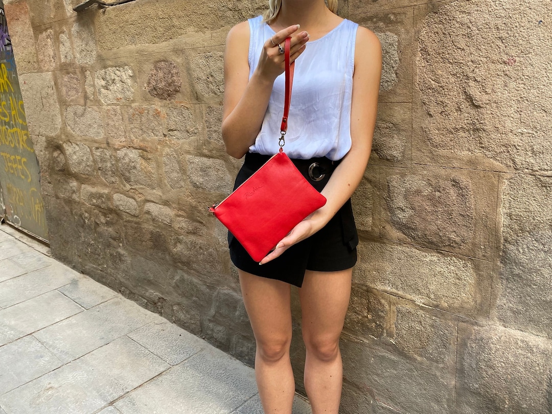 Smooth RED Minimalist Purse Small Classic Red Bag Soft Leather ...