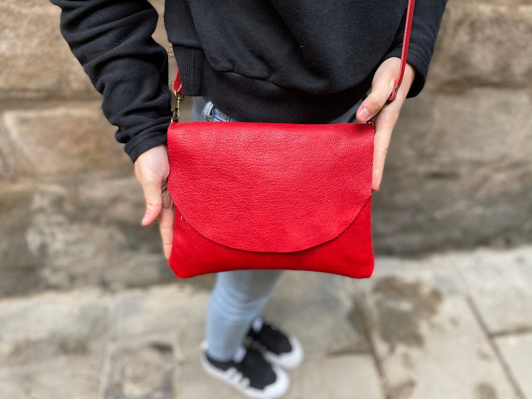 RED and Square Purse, Small Crossbody Bag, Women Bright Red Leather Bag ...