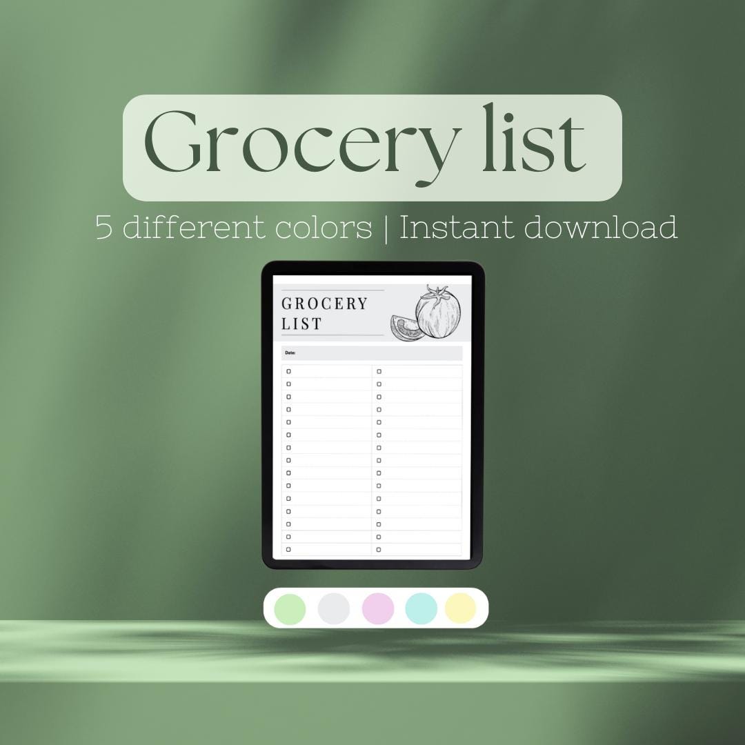 Stylish Shopping List | Printable Boodschappenlijst in 5 Kleuren - Etsy