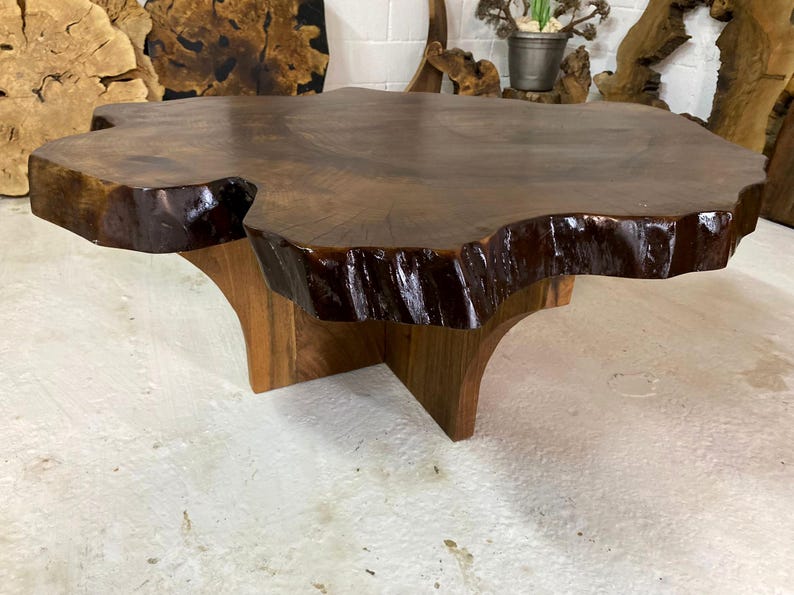 Coffee Table, Live Edge Round Walnut Wood, Rustic Large Wood Coffee ...