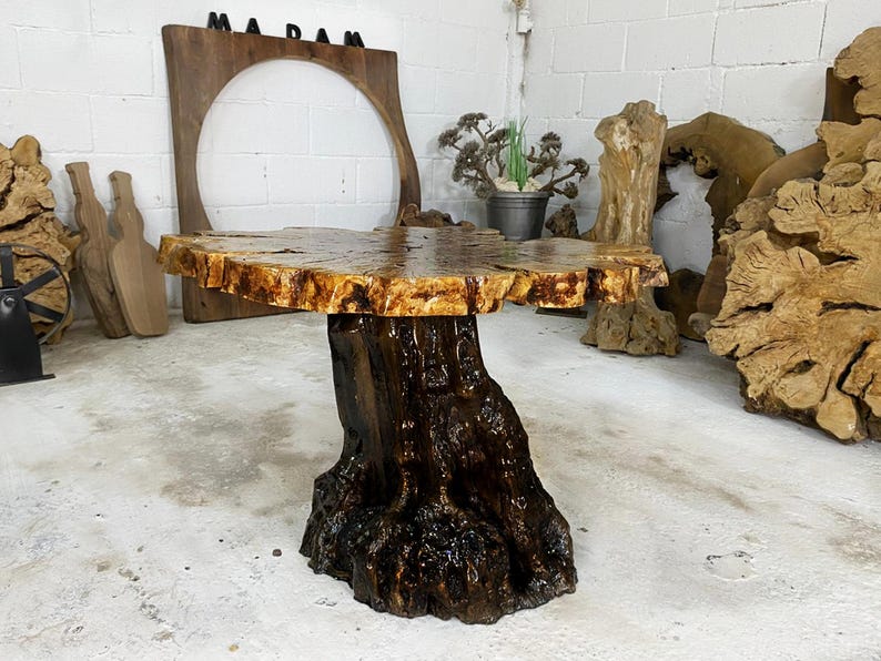 Handmade Olive Wood Root Side Table, Live Edge Epoxy Resin Accent - Etsy