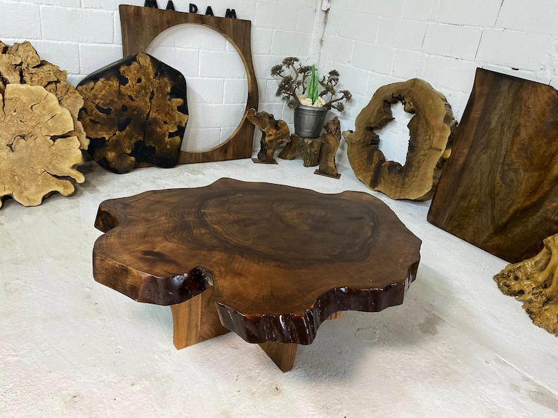 Coffee Table, Live Edge Round Walnut Wood, Rustic Large Wood Coffee ...