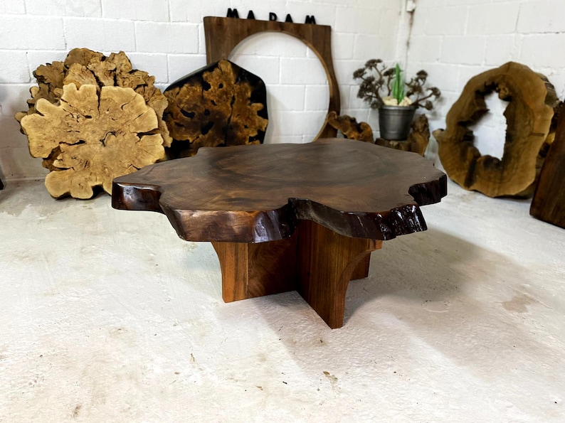 Coffee Table, Live Edge Round Walnut Wood, Rustic Large Wood Coffee ...