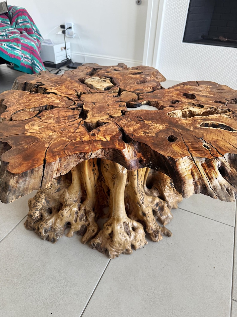 Live Edge Olive Wood Coffee Table, Rustic Farmhouse Style, Single Slab ...