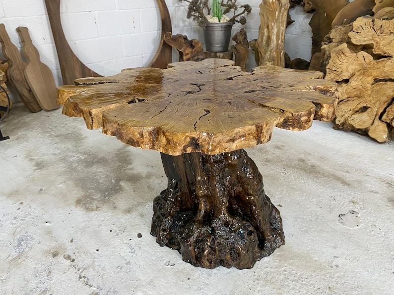Handmade Olive Wood Root Side Table, Live Edge Epoxy Resin Accent - Etsy
