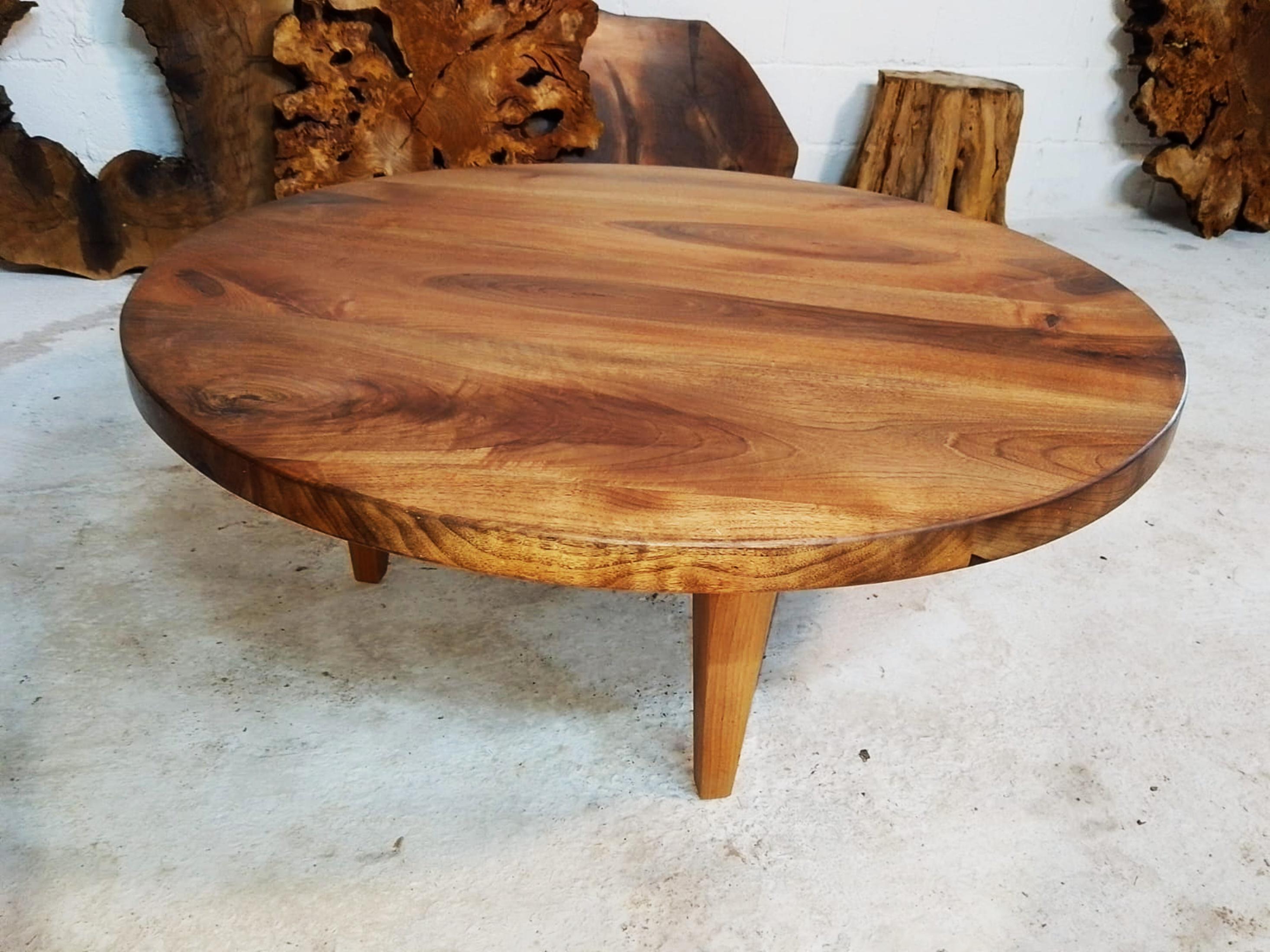 Solid Walnut Round Coffee Table, Mid-century Modern Wood Side Table - Etsy