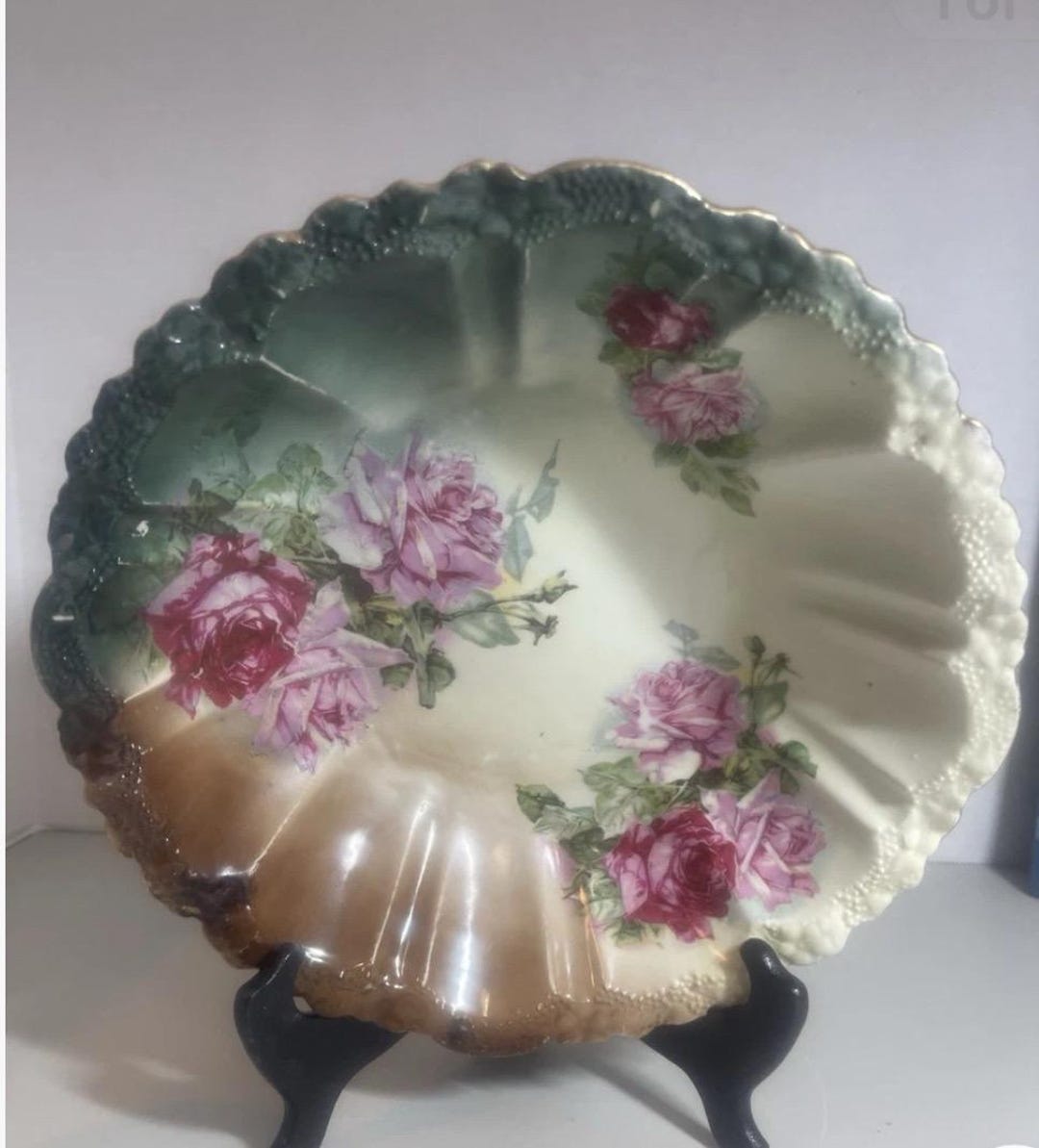 Antique Porcelain Bowl Hand and Painted Roses Orla Bavaria Germany Gold ...