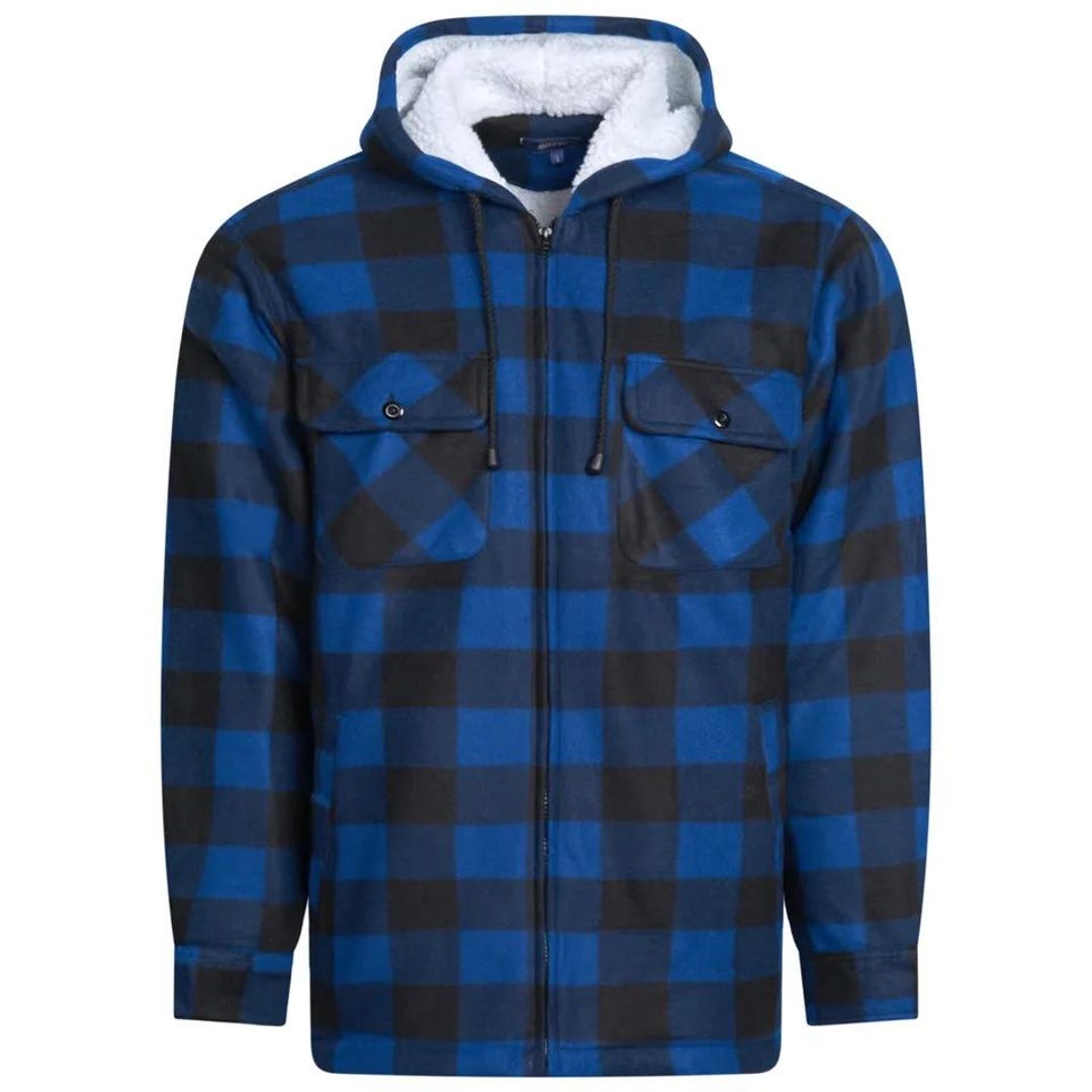 Mens Padded Hooded Fur Lined Lumberjack Work Hoodie Check Shirt Jacket ...