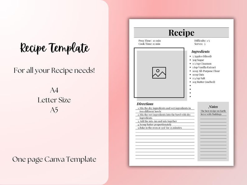Simple Recipe Template With Canva, Editable, Printable, A4 / A5 ...