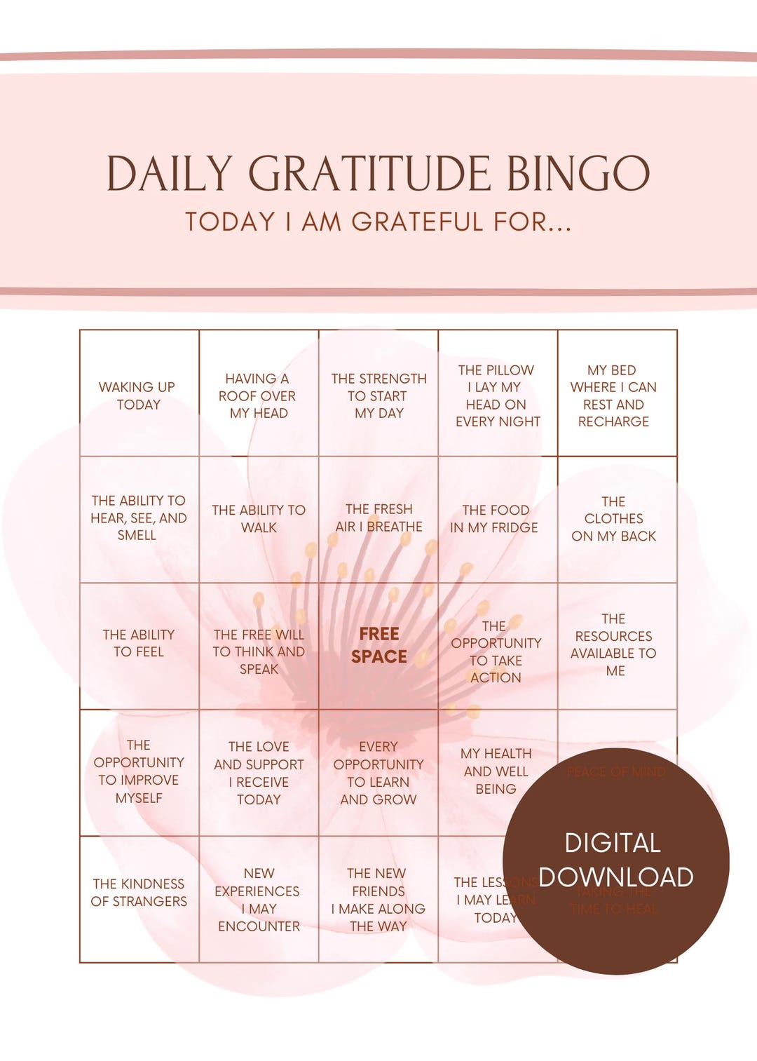 Daily Gratitude Bingo - Etsy
