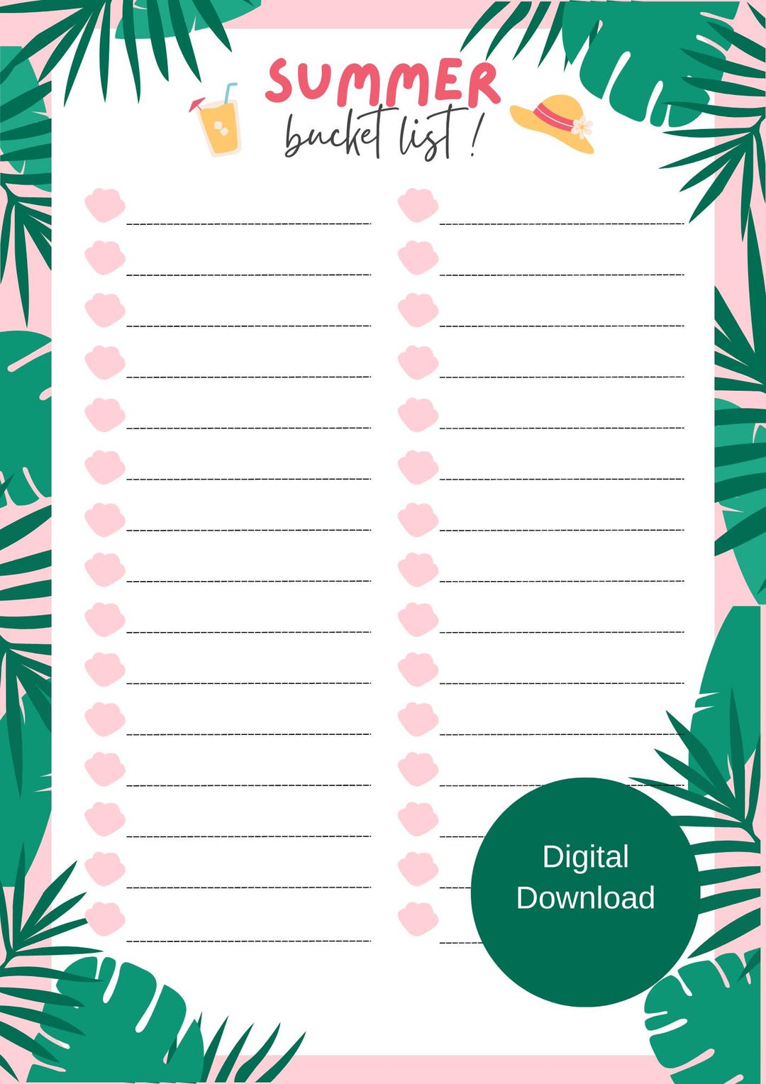 Blank Summer Bucket List - Etsy