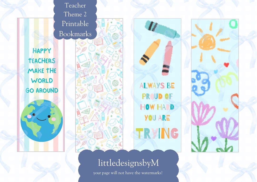 Teacher Theme 2 Printable Bookmarks - Etsy