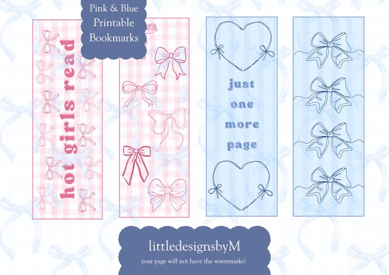 Pink and Blue Bows Bookmark Collection - Etsy