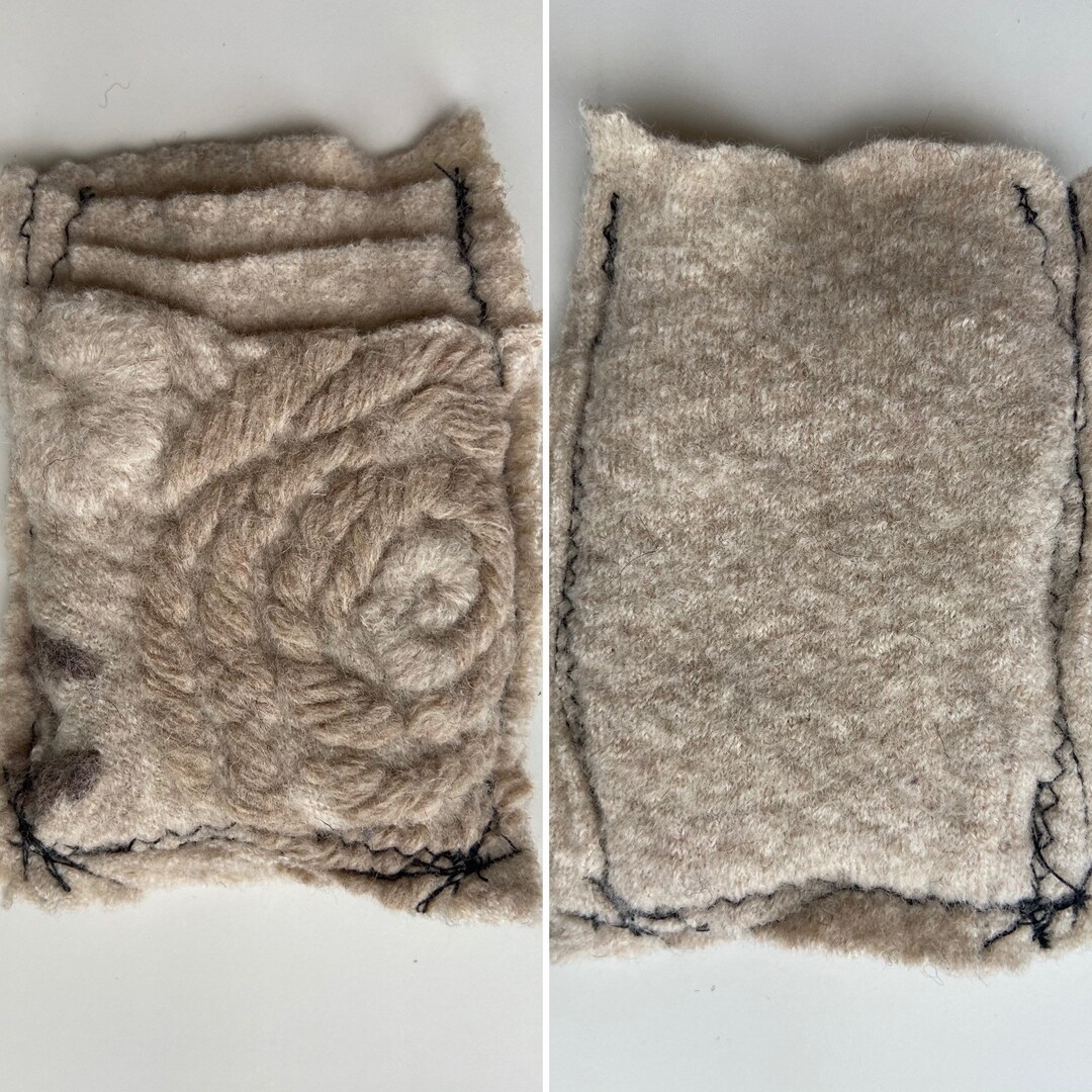 Oatmeal Merino Wool Wallet With Raised Flower. Upcycled. FREE - Etsy