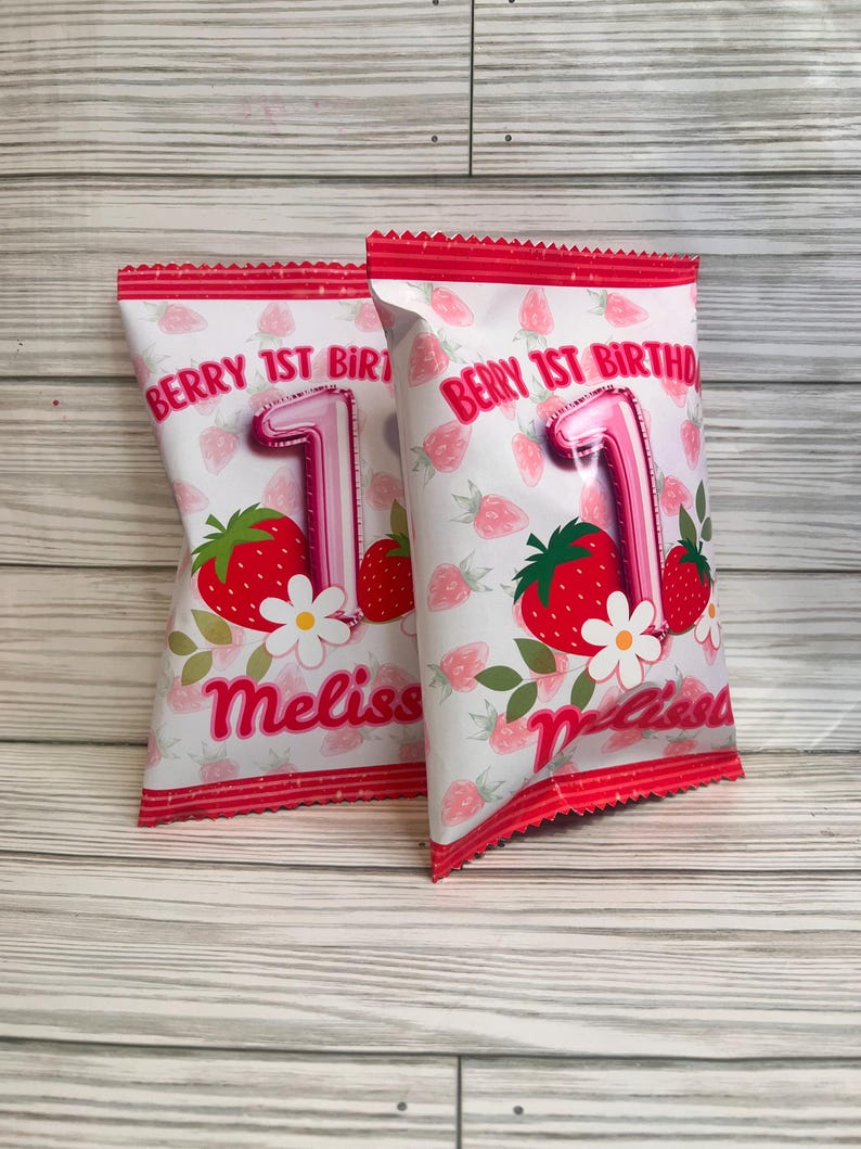 Berry First Birthday Custom Chip Bags, Strawberry Theme Snack Bags With ...