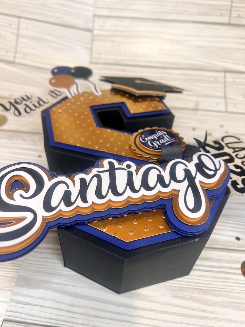 Letra 3D de graduación, letra mayúscula personalizada en azul y negro ...