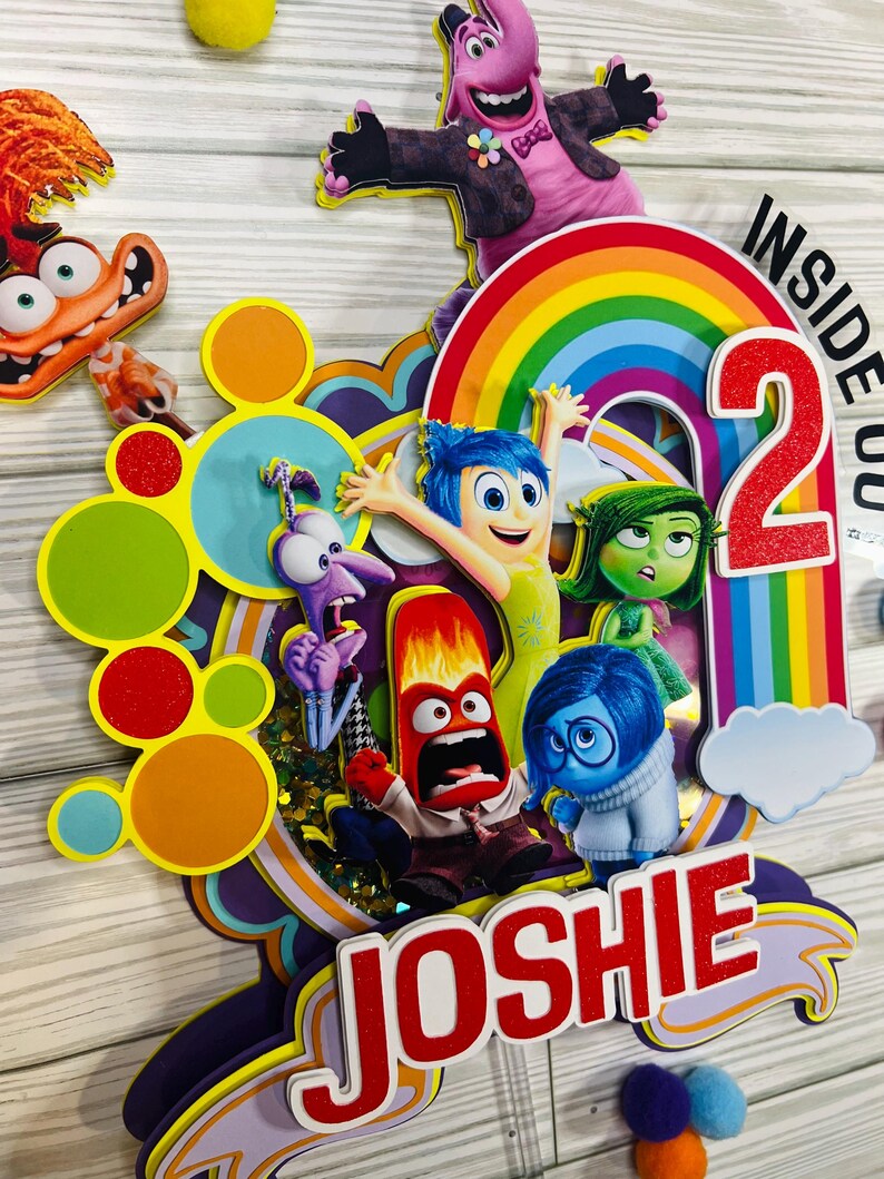 Inside Out Cake Topper With Shaker, Custom Anger Sadness Joy Fear ...