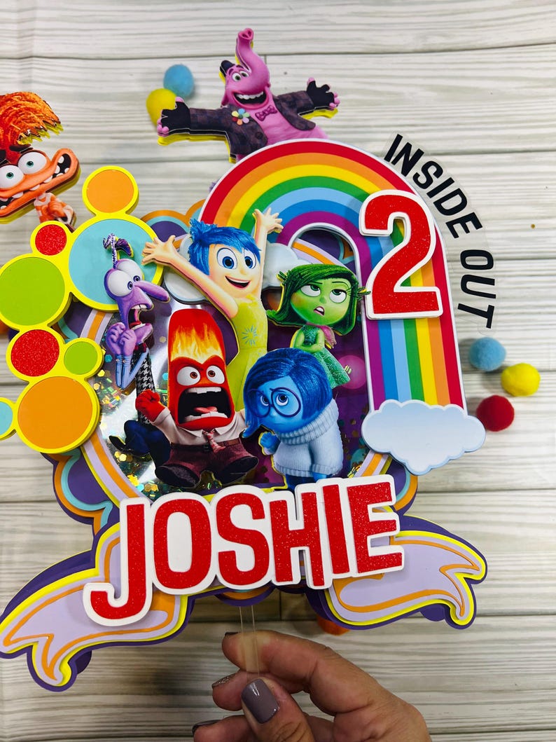 Inside Out Cake Topper With Shaker, Custom Anger Sadness Joy Fear ...