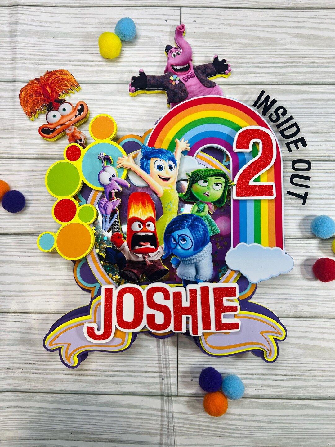Inside Out Cake Topper With Shaker, Custom Anger Sadness Joy Fear ...