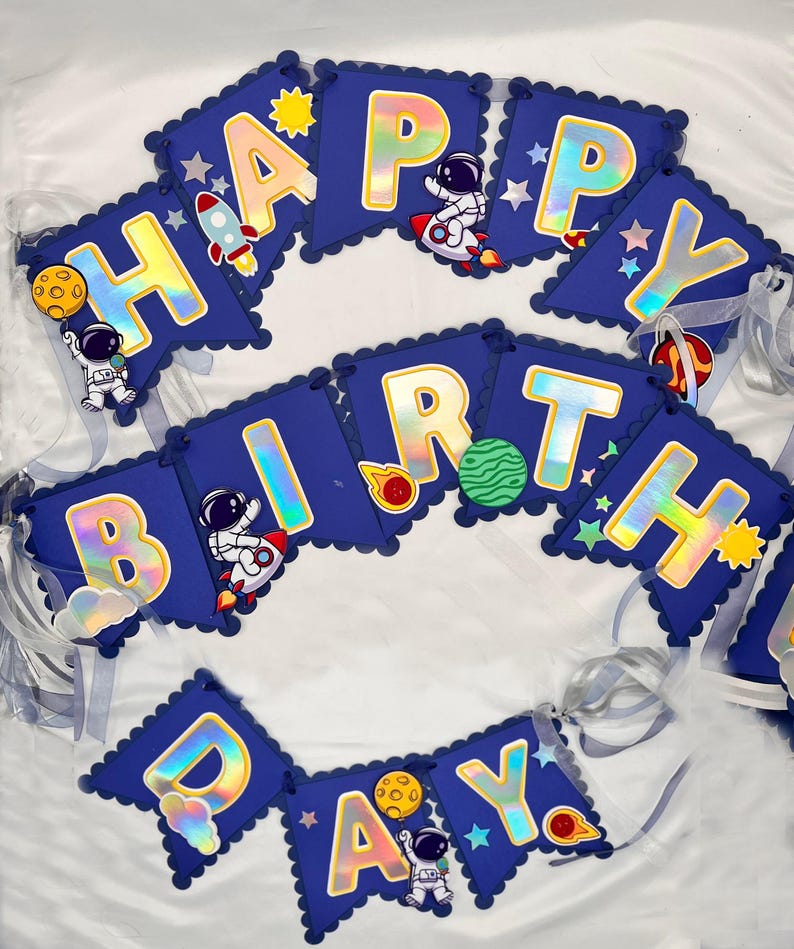 Astronaut Birthday Banner, Custom Out of Space Party Decoration ...