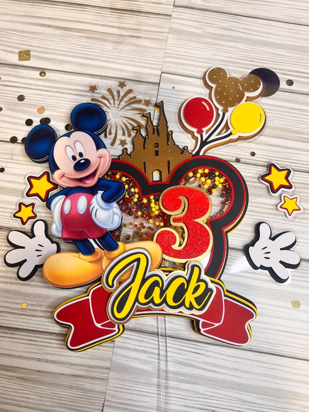 Mickey Mouse Cake Topper With Shaker, Custom Mickey Party Decoration ...
