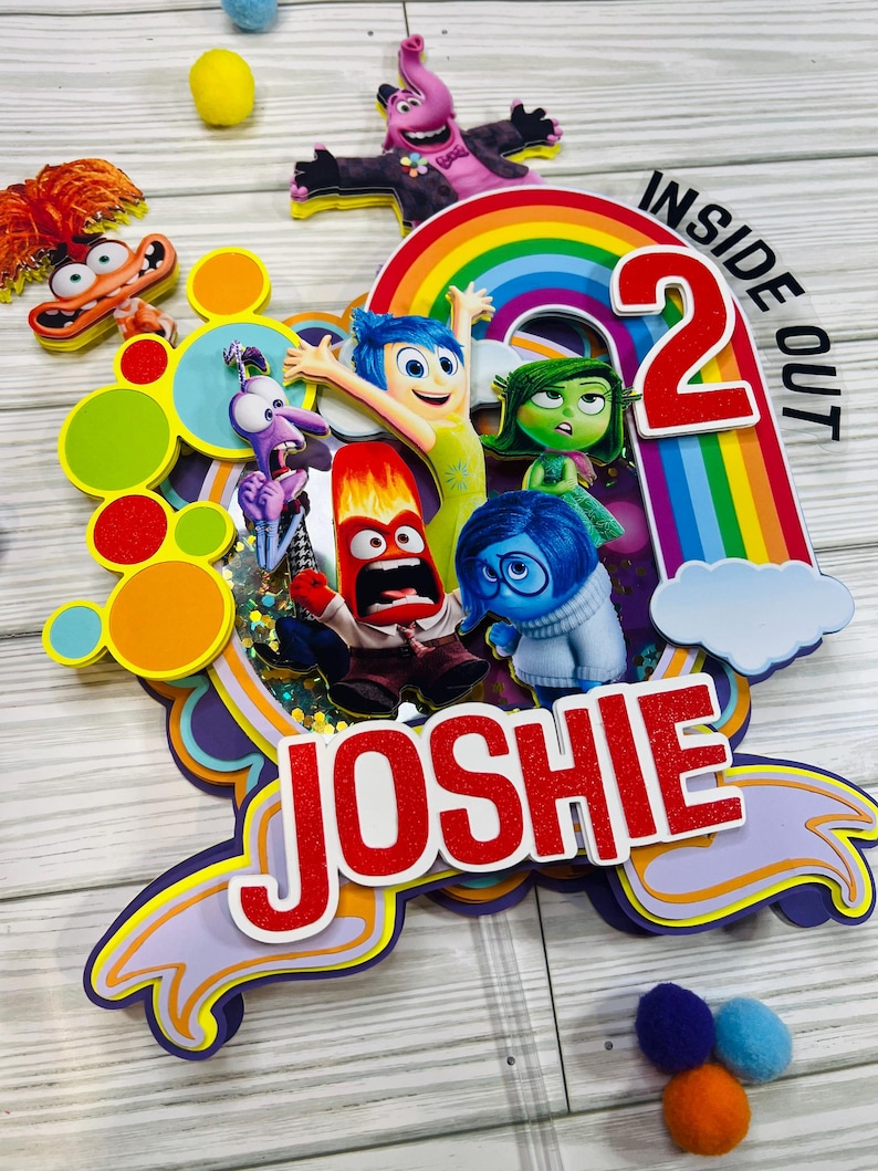 Inside Out Cake Topper With Shaker, Custom Anger Sadness Joy Fear ...