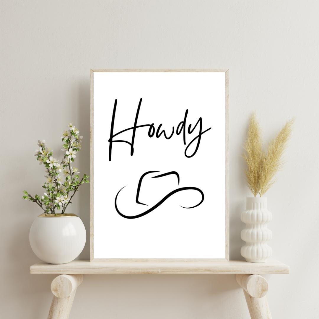 Howdy Poster With Cowboy Hat Silhouette - A4 Print, Western Wall Art ...
