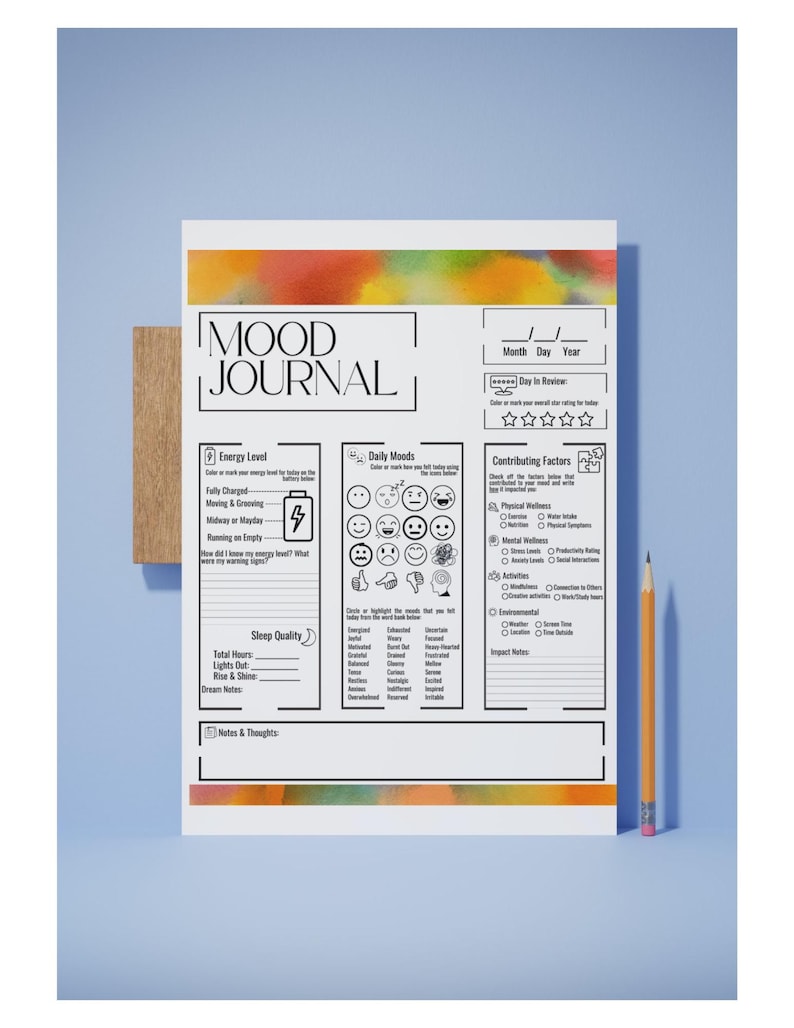 Printable Daily Mood Journal Template (watercolor) - Etsy
