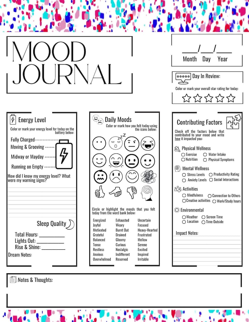 Printable Daily Mood Journal Template (dots) - Etsy
