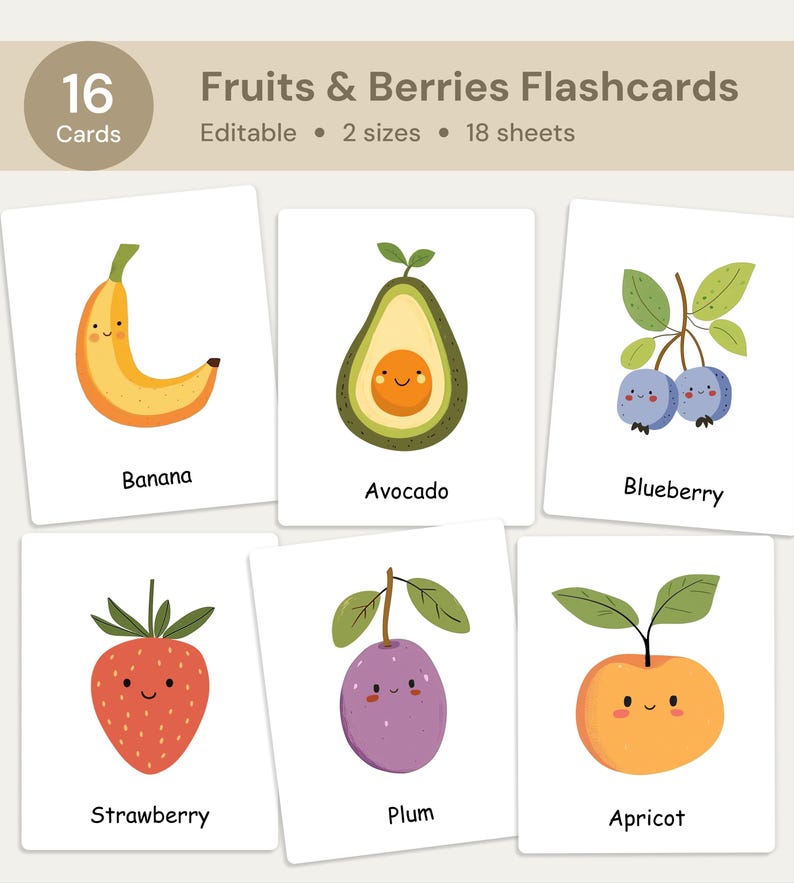 Fruits & Vegetables Flashcards: Montessori Educational Cards (digital ...