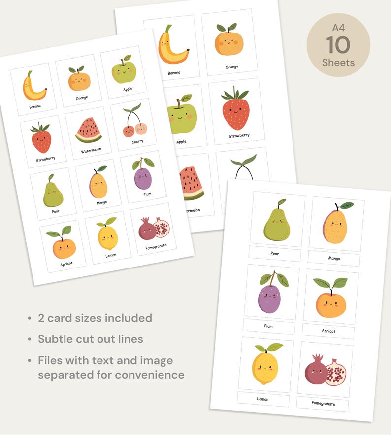 Fruits & Vegetables Flashcards: Montessori Educational Cards (digital ...