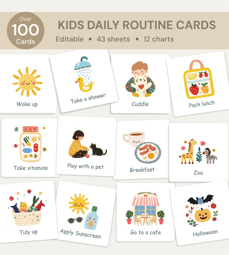 Daily Routine Cards Visual Schedule Toddler Routine Chart for Kids ...
