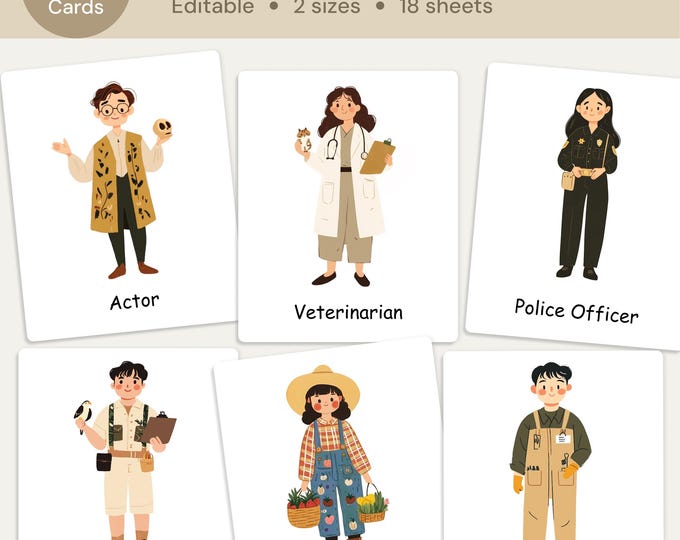 Printable Professions Flashcards for Kids | Montessori Career Learning ...