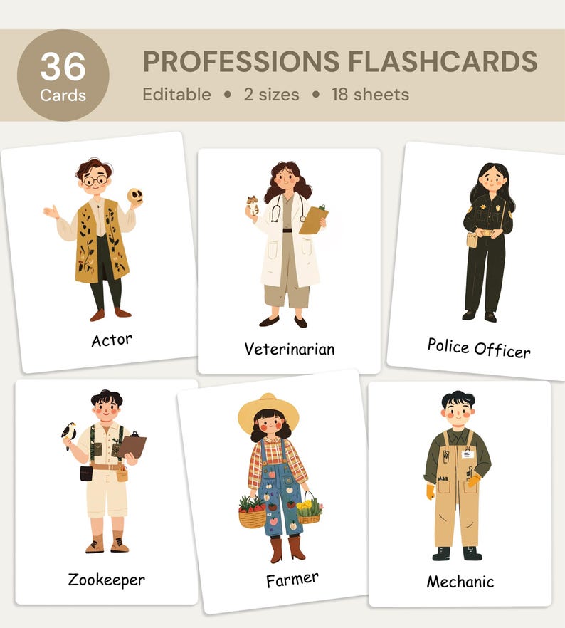 Professions Flashcards for Kids: Montessori Learning Cards (digital ...