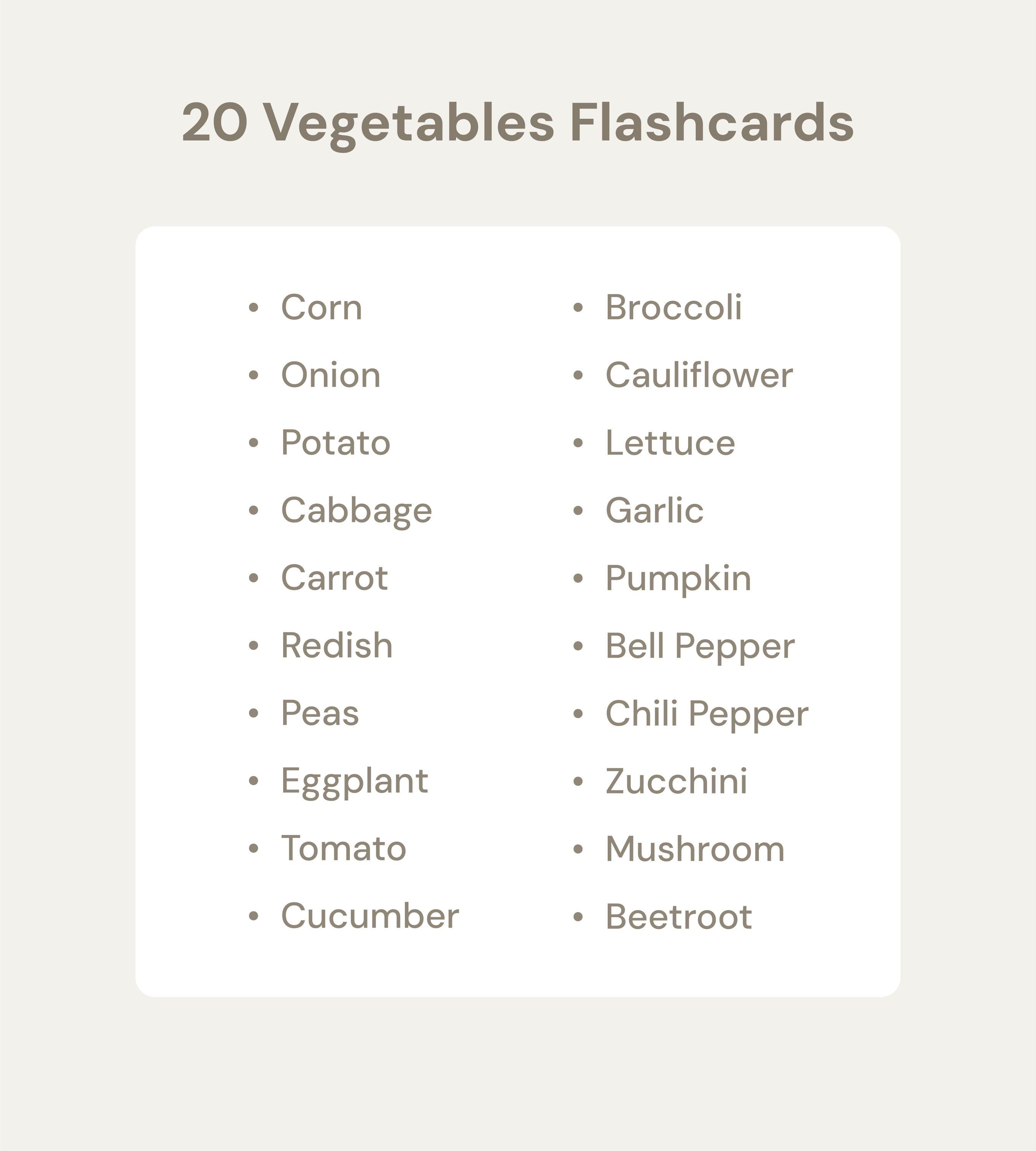 Vegetables Flashcards, Image Cards for Kids, Preschool, Nomenclature ...