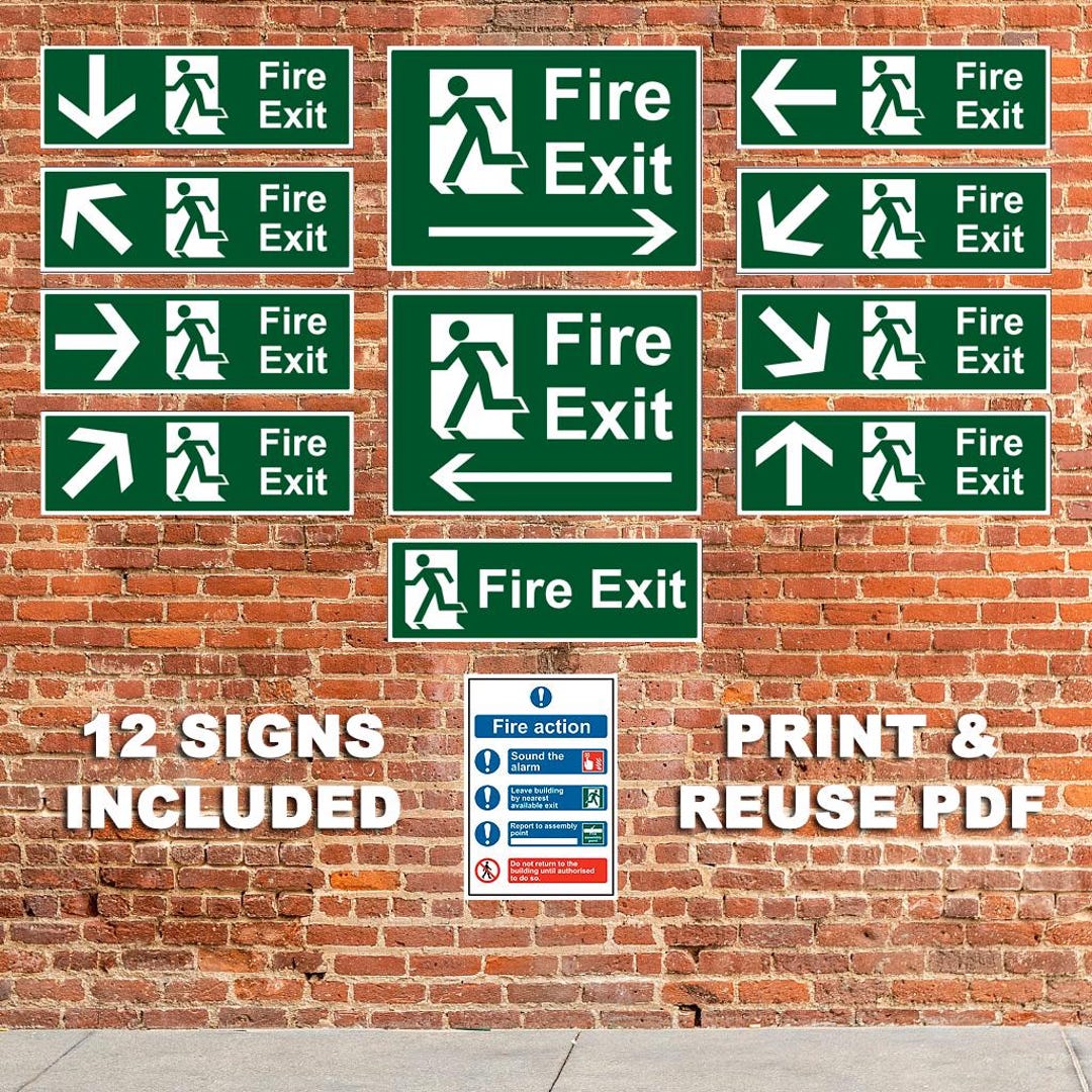 Fire Evacuation Signage Bundle Digital Download Set of 12 Safety Signs ...