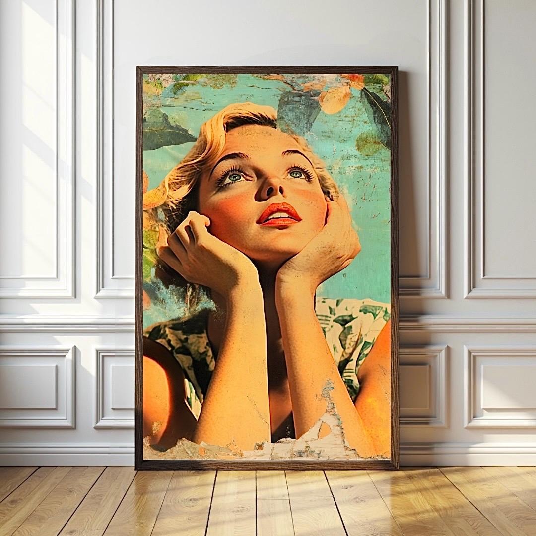 Vintage Retro Woman Art, Vintage Colors, Vintage Outfit Art, Beautiful ...