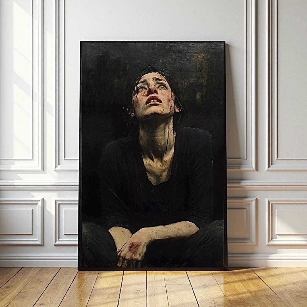 Melancholic Woman Portrait Painting: Dark Themed Art Print (digital ...