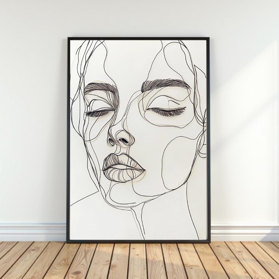 Minimalist Face Line Art, Abstract Line Art, Black and White, Living ...