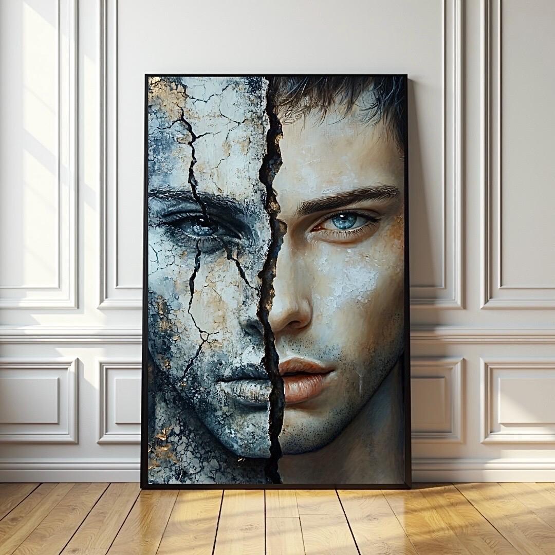 Face Portrait Art Print, Manly Wall Art, Art Print, Bachelor Pad Decor ...