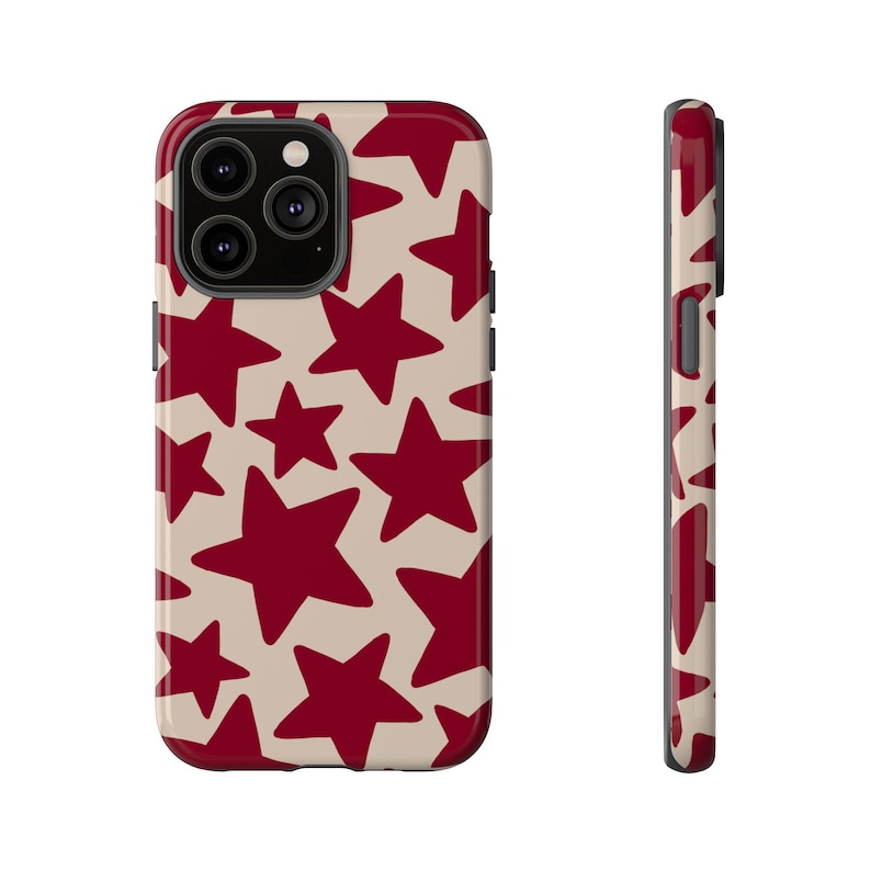 Burgundy Stars Phone Case on Neautral Background, Tough iPhone 17 Case ...