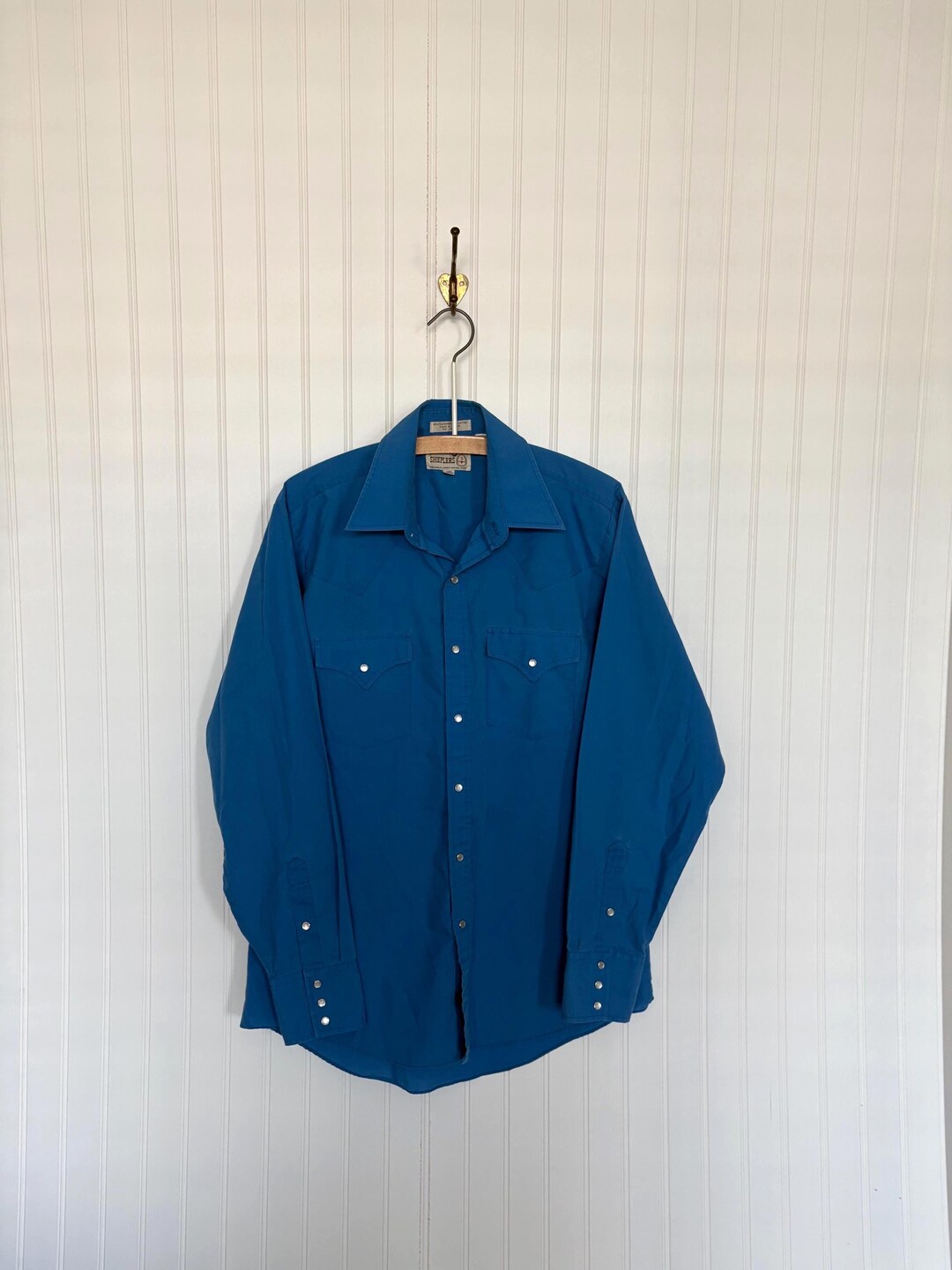 Vintage 1970's Sheplers Long Sleeve Royal Blue Western With Pear Snaps ...