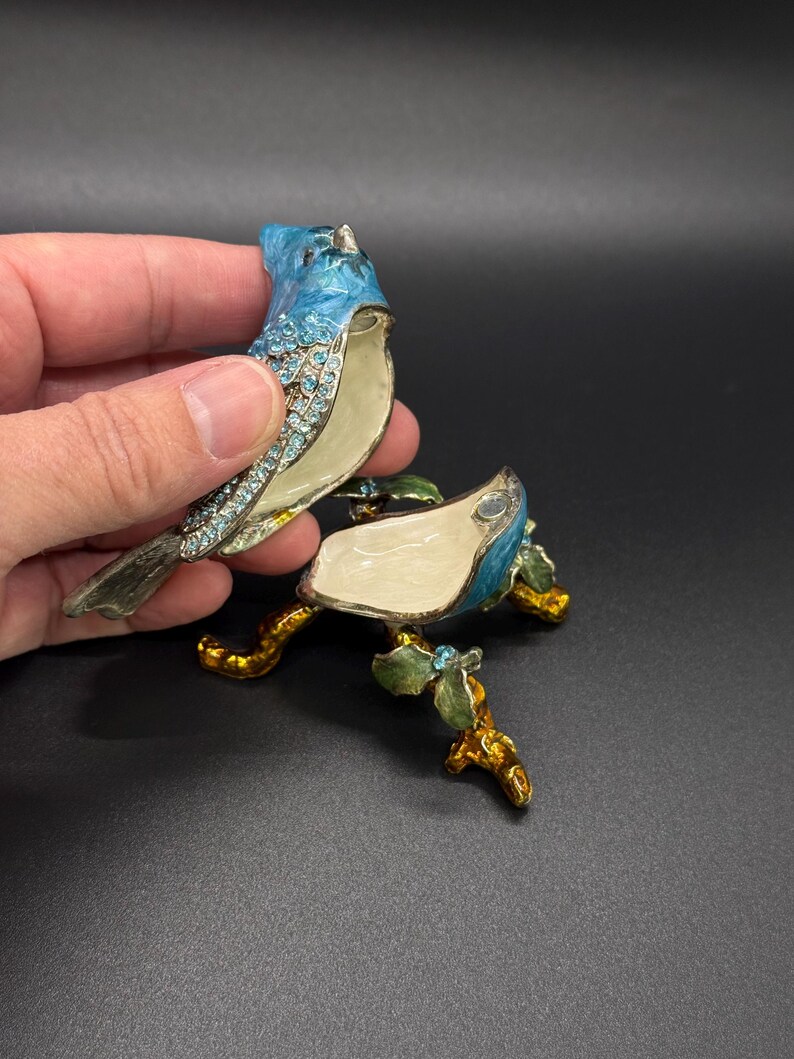 Jeweled Bluebird Enamel Trinket Box, Small Collectible Box, 2 Piece Box ...