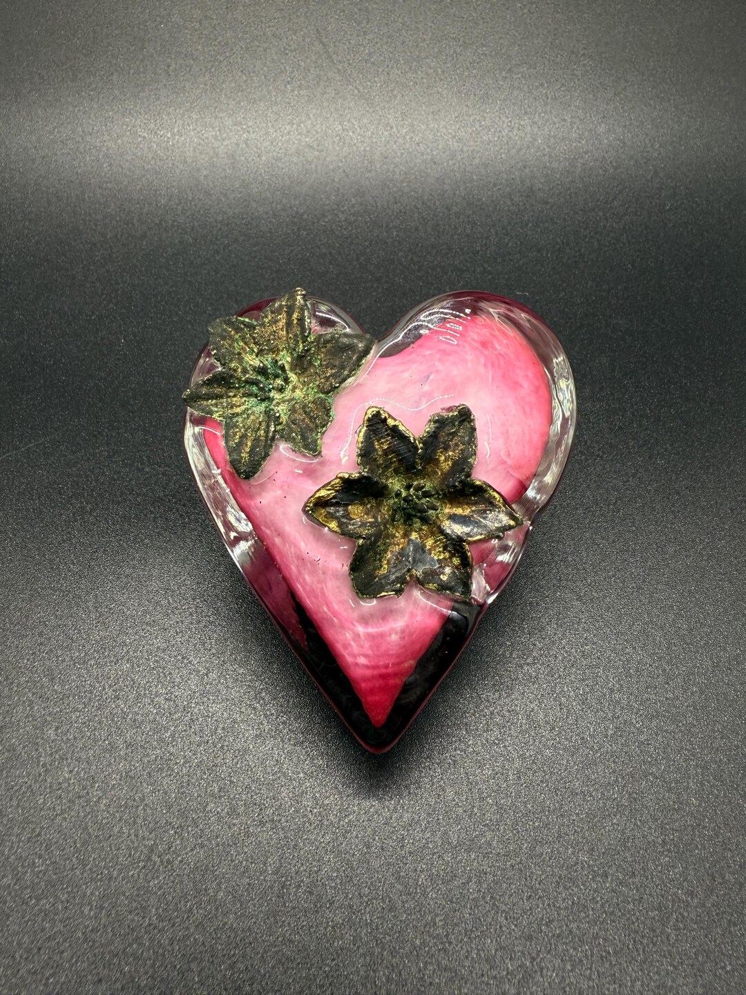 Vintage Pink Glass "heart in Blossom" Paperweight by Andrew Fote ...