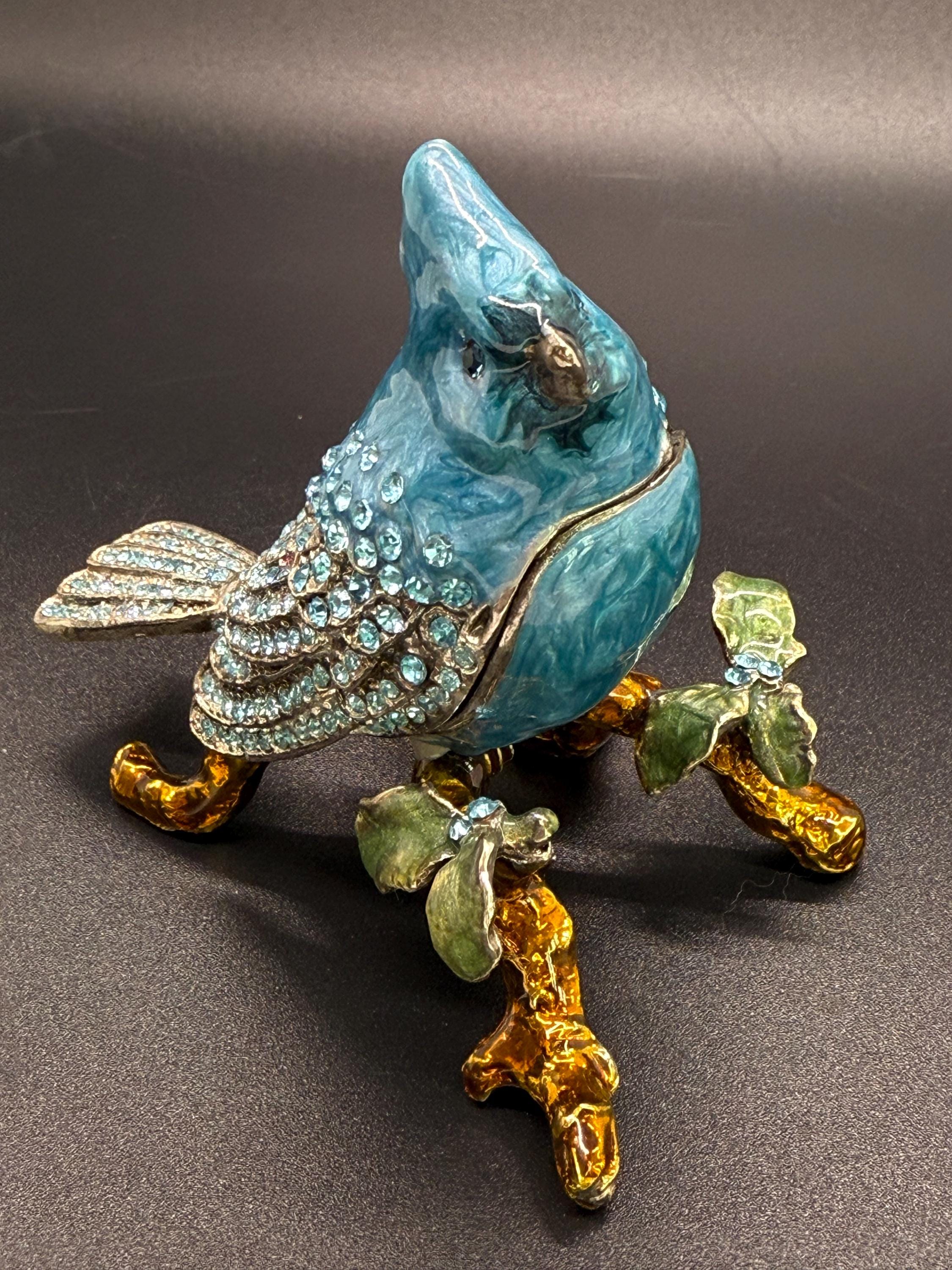 Jeweled Bluebird Enamel Trinket Box, Small Collectible Box, 2 Piece Box ...