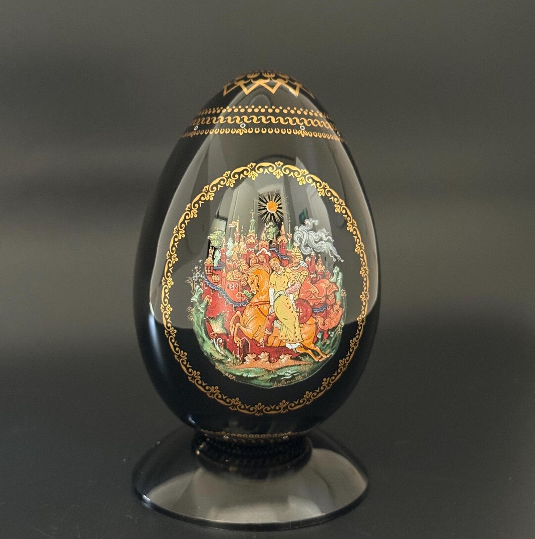 Vintage Porcelain and Black Lacquer Collectible Egg, Russian Folk Tale ...