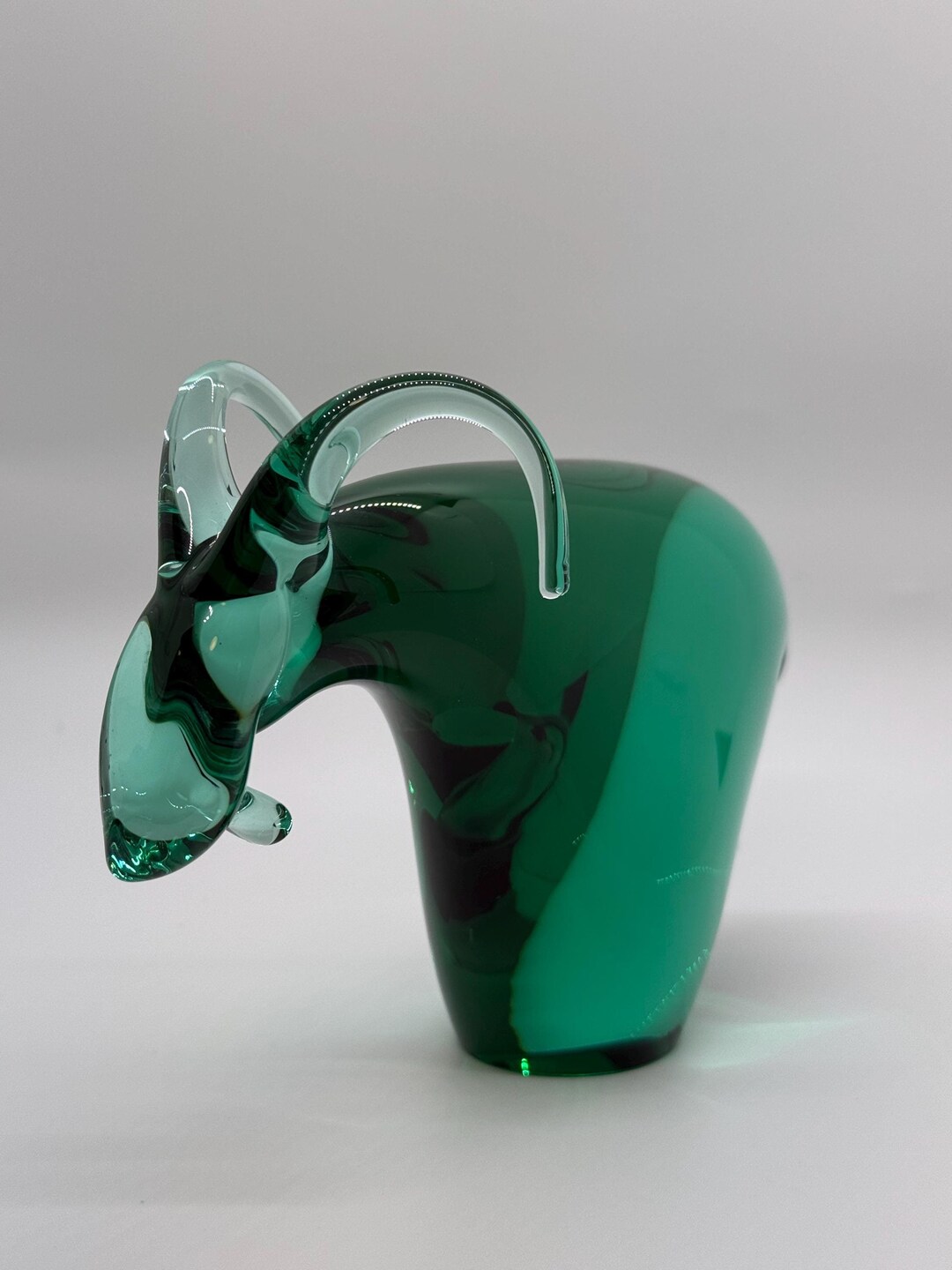Vintage Mid-century Glass Animal Figurine, Turquoise Green Glass Goat ...